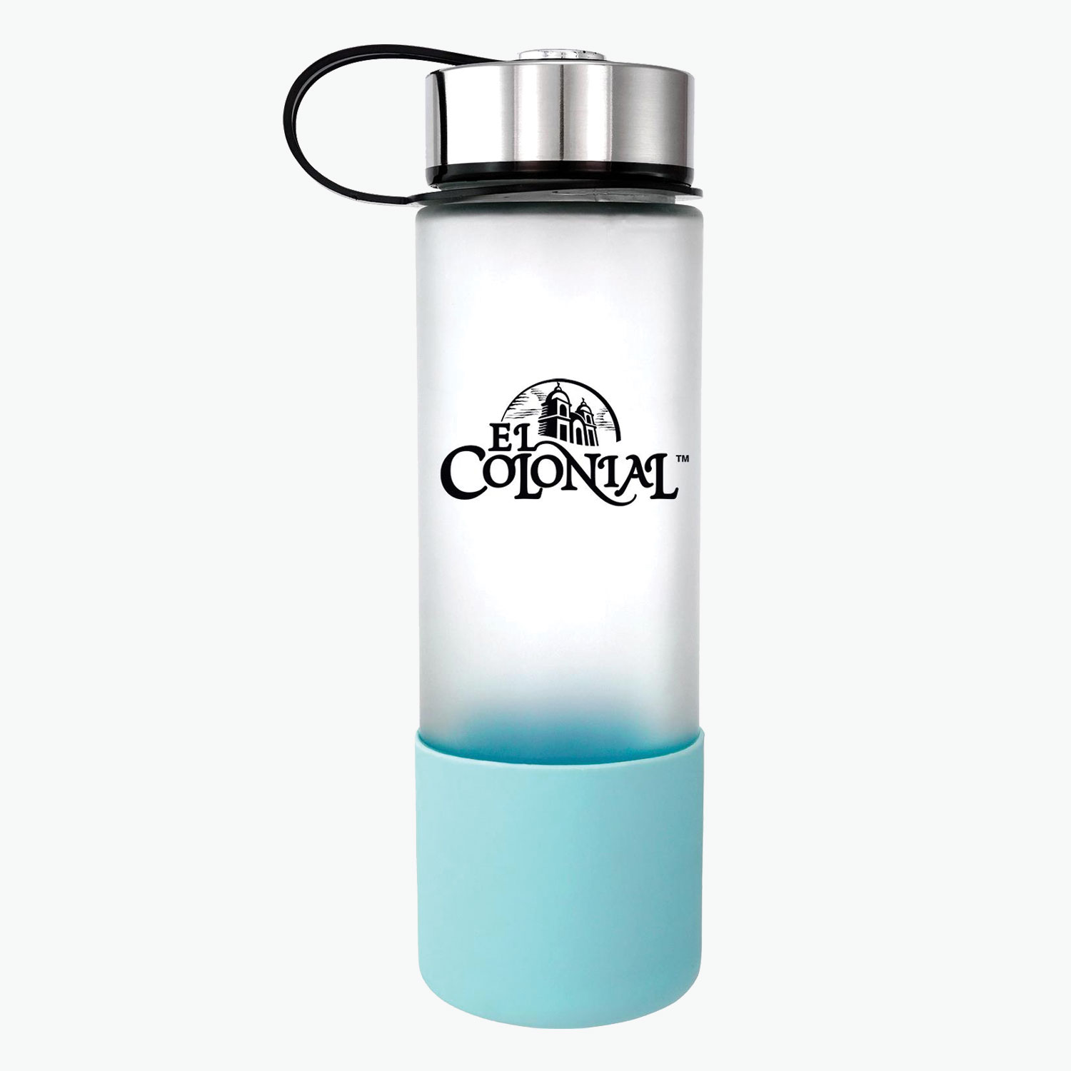 22 oz Frosted Glass Grip Bottle with Metal Lanyard Lid | Marco Promos