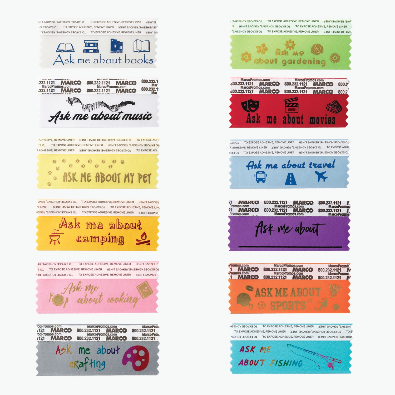 100 Assorted Conversation Starter Ribbons with Case | Marco Promos